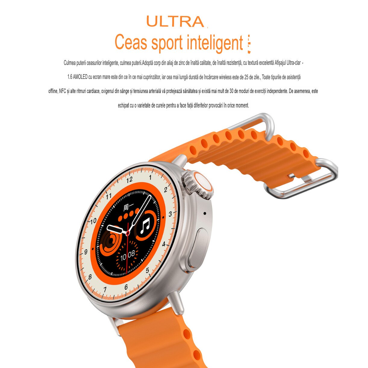 Ceas SmartWatch AMOLED C Tech® Ultra Sphere Watch, 1.6 IPS Retina ...