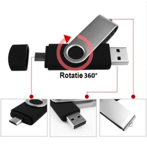 Stick de memorie Cafuneplus®, 128 GB, 2 in 1 - USB 3.0 si Type-C, rezistent la apa, rotativ 360⁰ ...