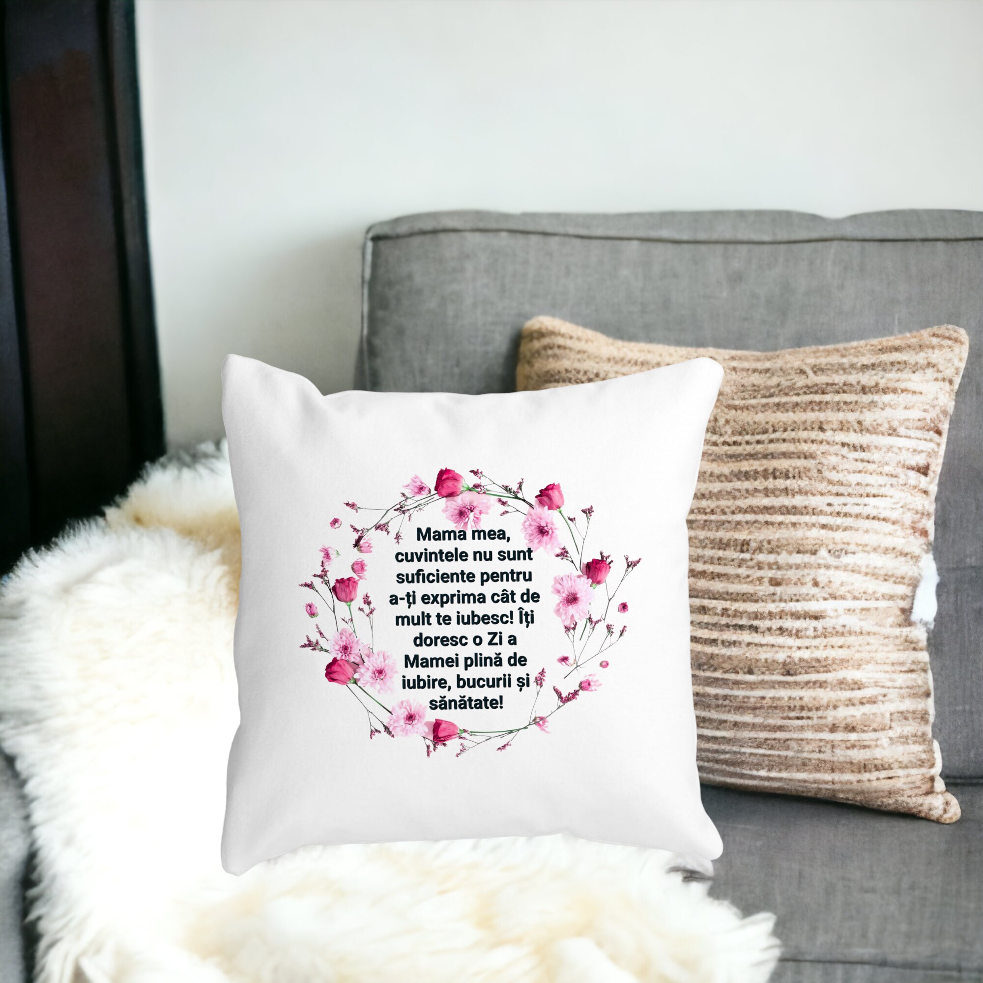 Perna Personalizata, Model cu Model pentru Mama cu text 40x40 cm, Alba ...