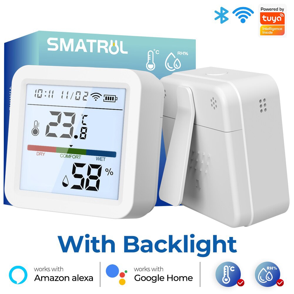 Intelligens hőmérő/Hygrométer, MOSMAOO®, Tuya, WiFi, LCD kijelző, Tuya ...