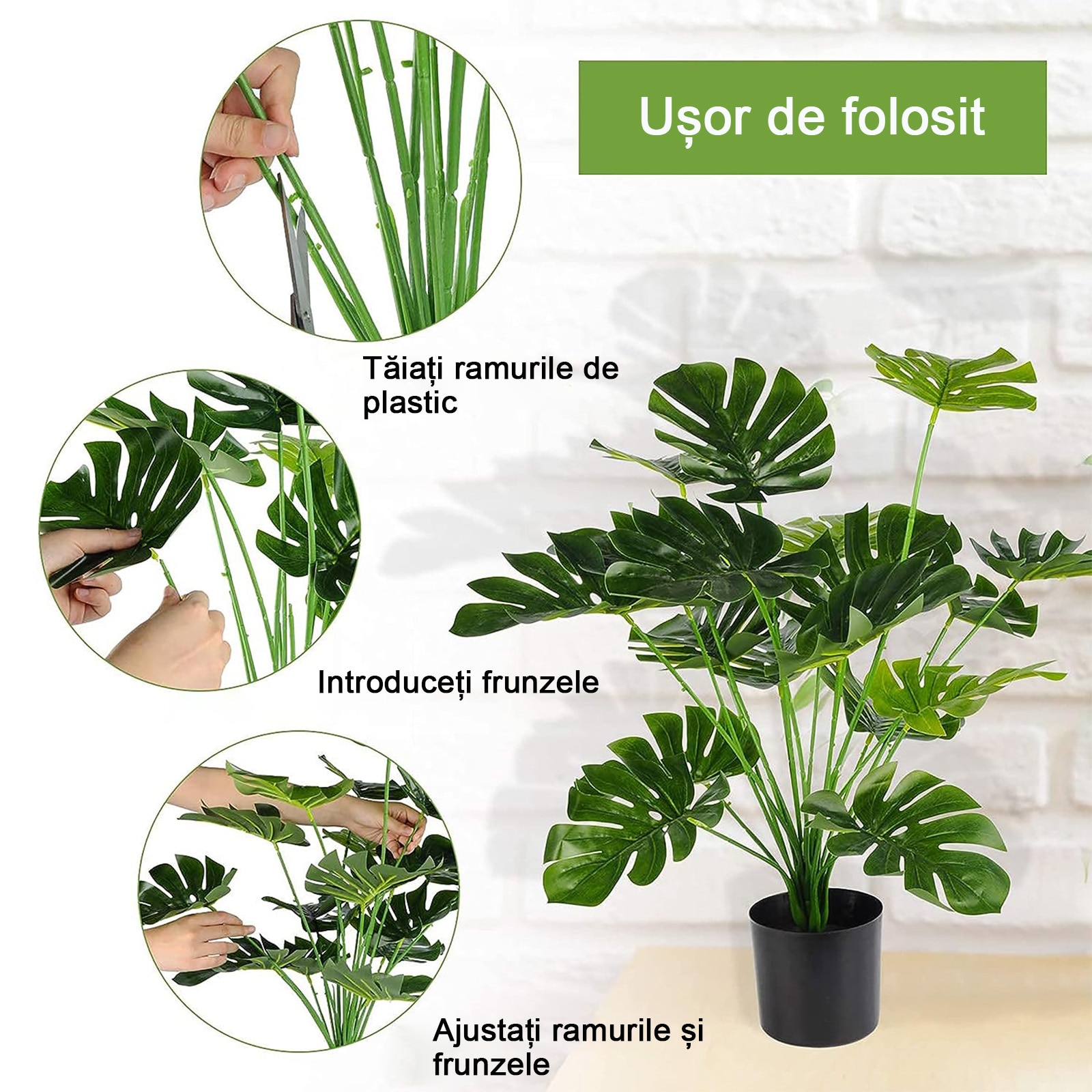 Planta artificiala, Monstera, NUODWELL, 18 frunze, din plastic, sigure ...