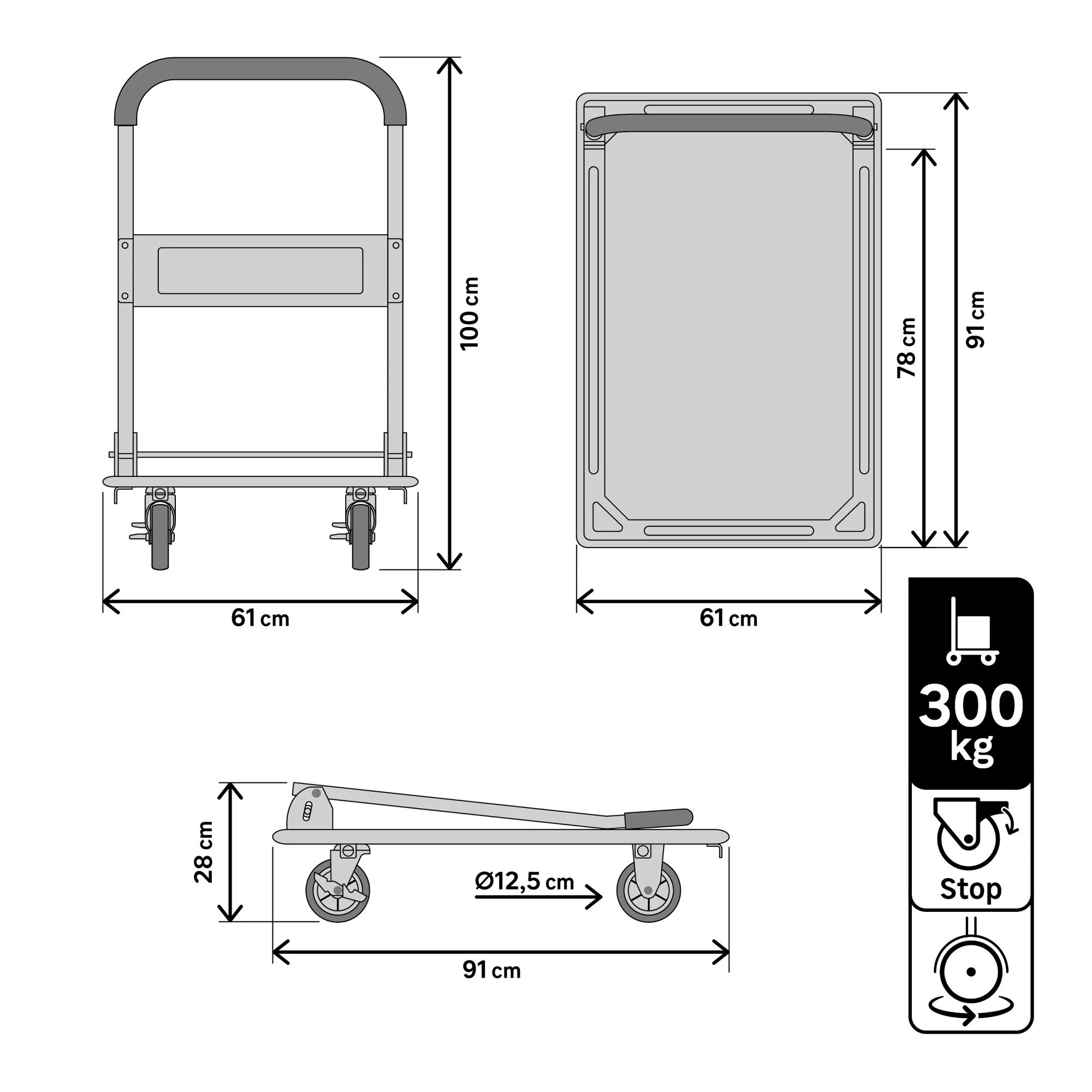 Carucior Platforma Pliabil 300kg 4 Roti Frana Transport Electrocasnice ...