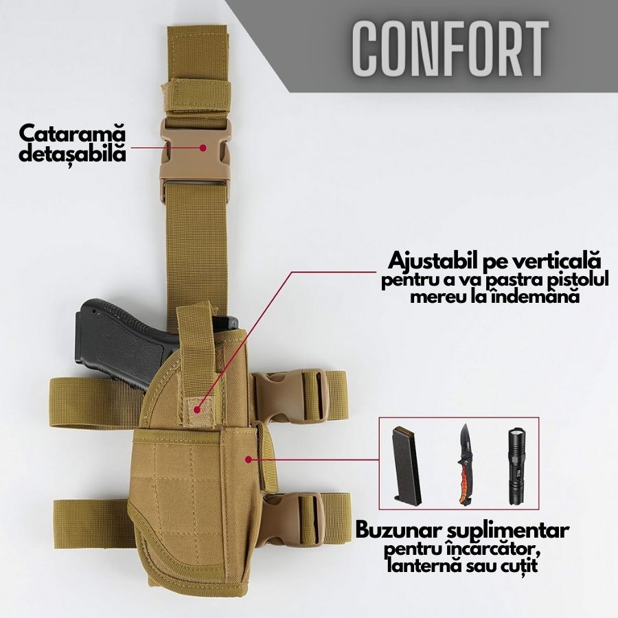 Toc Pistol Universal pentru Picior, Coapsa Dreapta, Tactic, Impermeabil ...