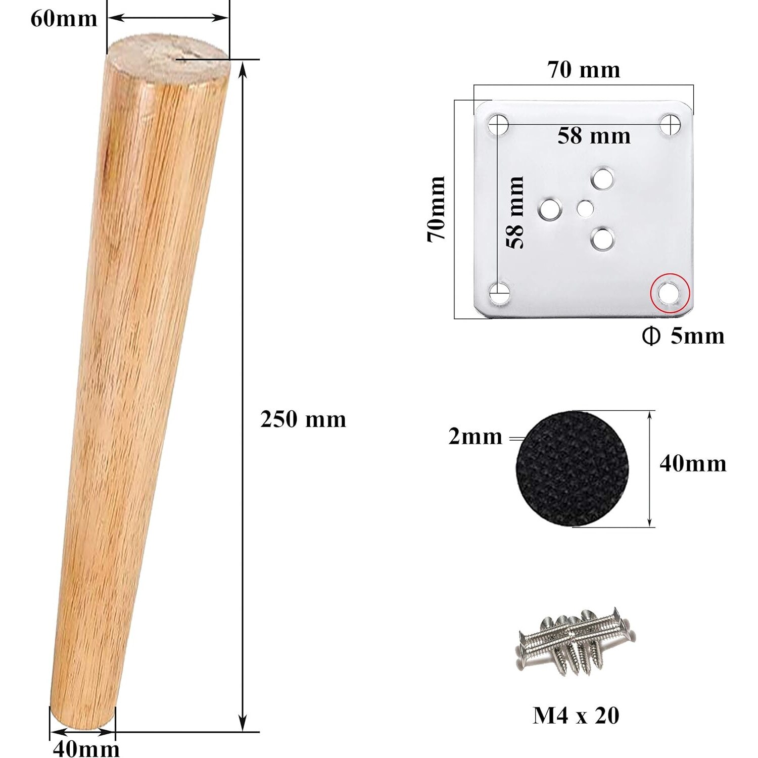 Set 4 picioare mobilier, KkvoGmle, Lemn, 25cm, Maro - eMAG.ro