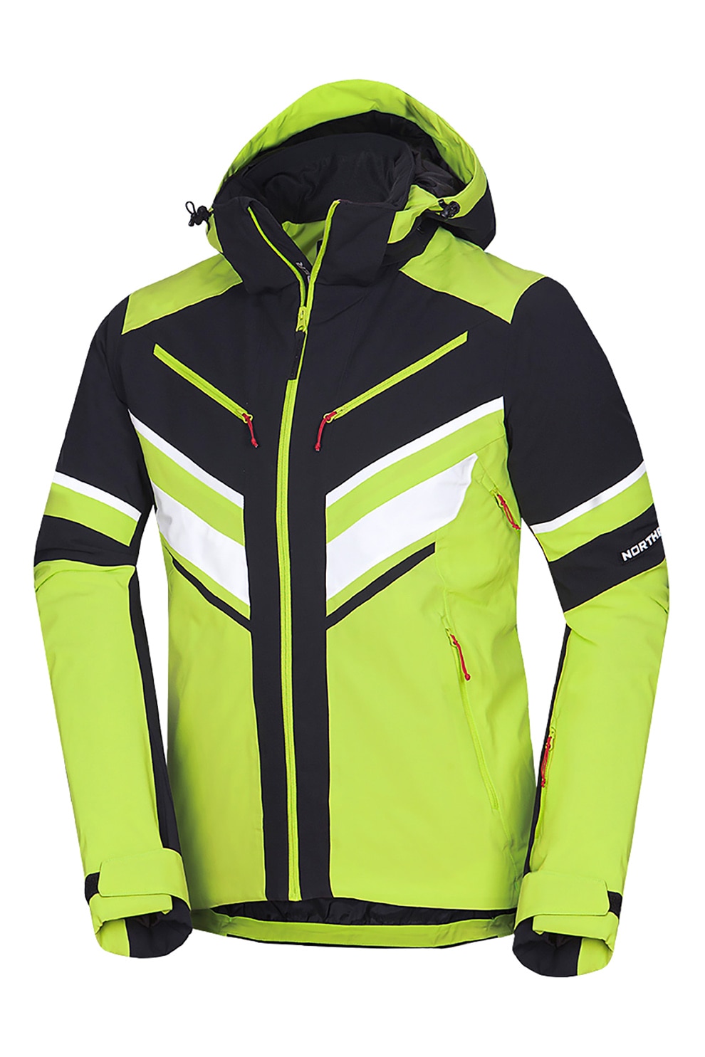 NORTHFINDER, Geaca cu izolatie si gluga, pentru schi, Negru, Verde lime ...