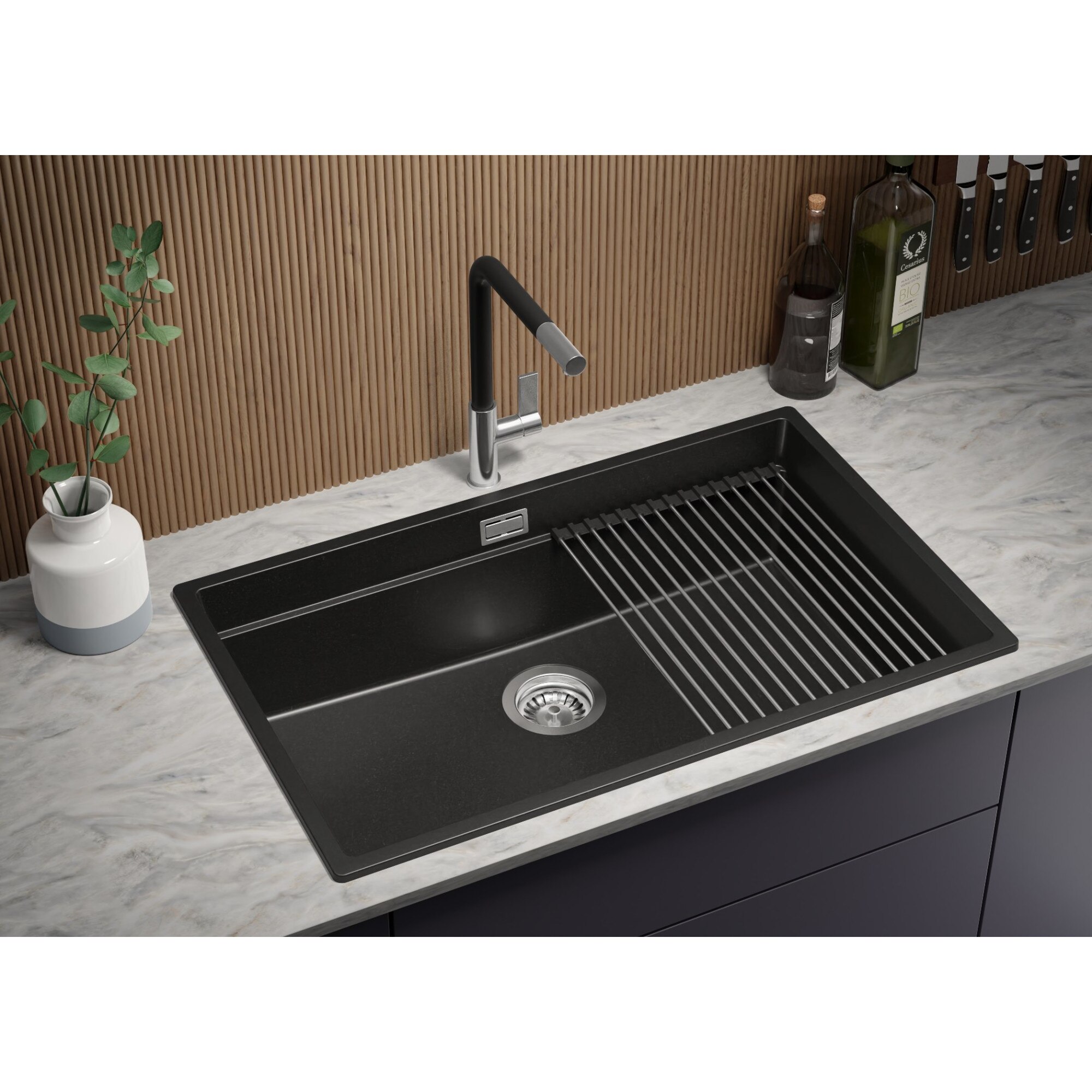 Chiuveta de Bucatarie Granit cu Sifon, 76x47 cm, Adancime 20 cm ...