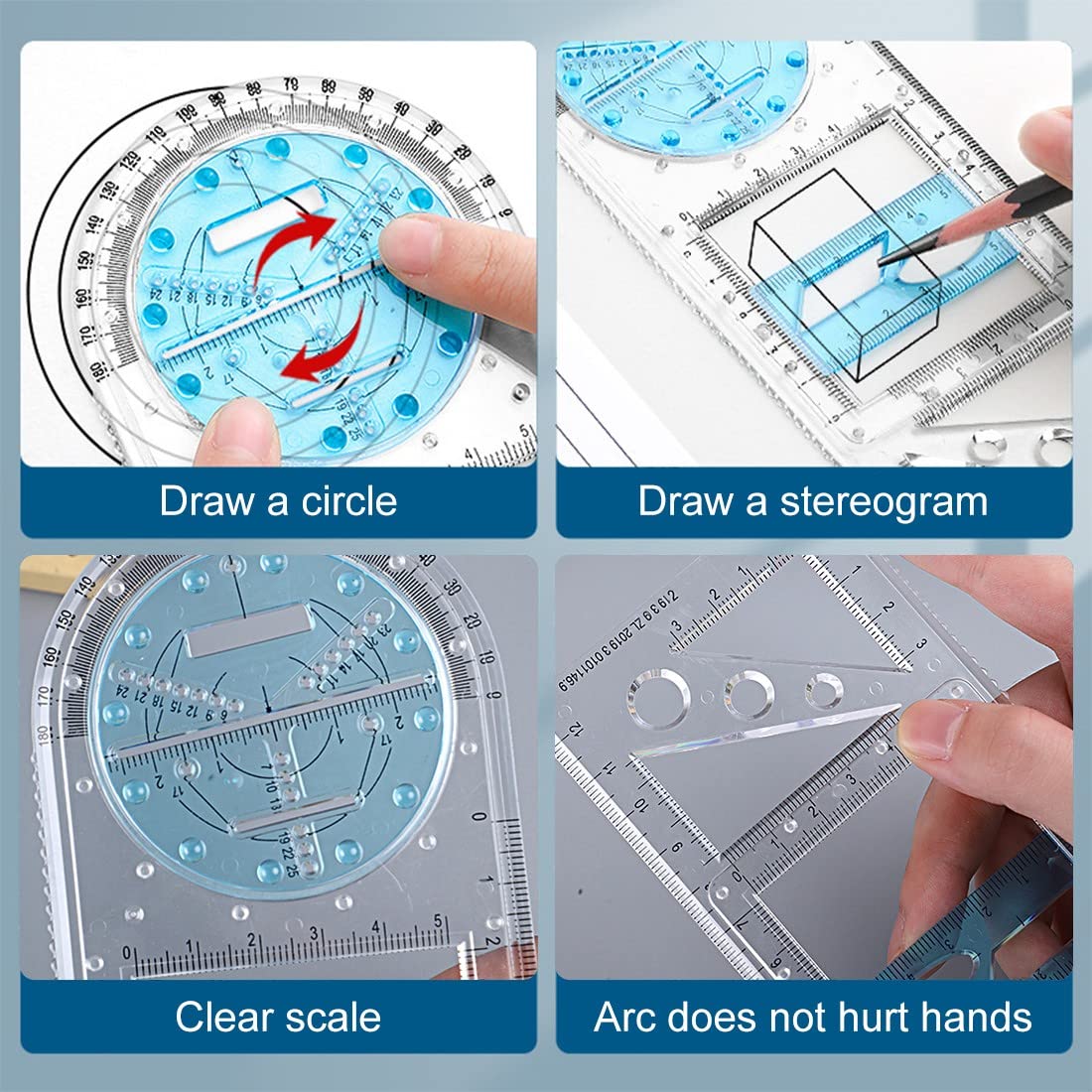Rigla multifunctionala, Cafuneplus®, pentru geometrie, liniar scolar, 4 ...