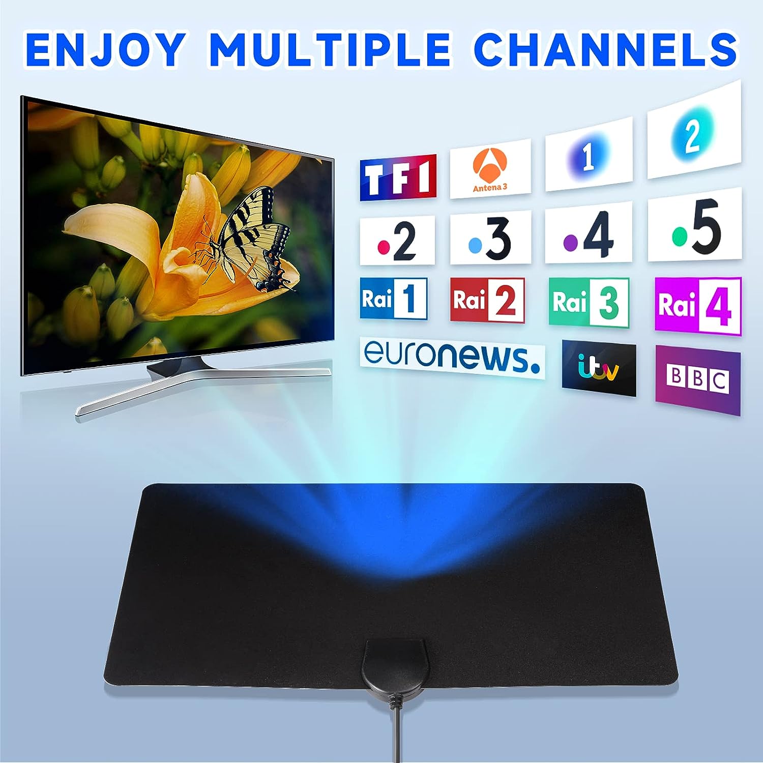 Antena digitala TV, Cafuneplus®, 3.6 m, cu amplificator, DVB-T, Full HD ...