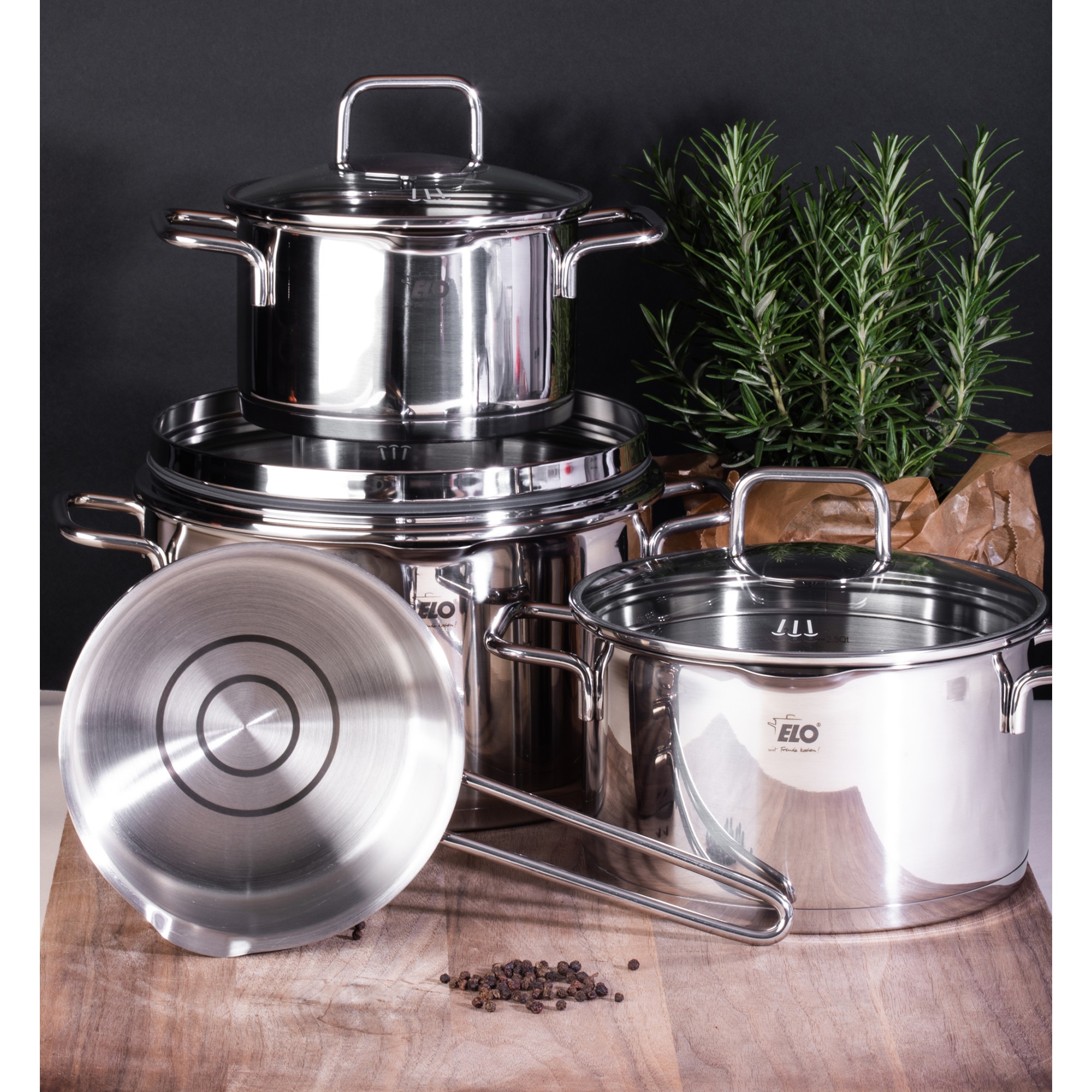 Set oale 4 piese din otel inoxidabil si capace din sticla, Elo Smart ...