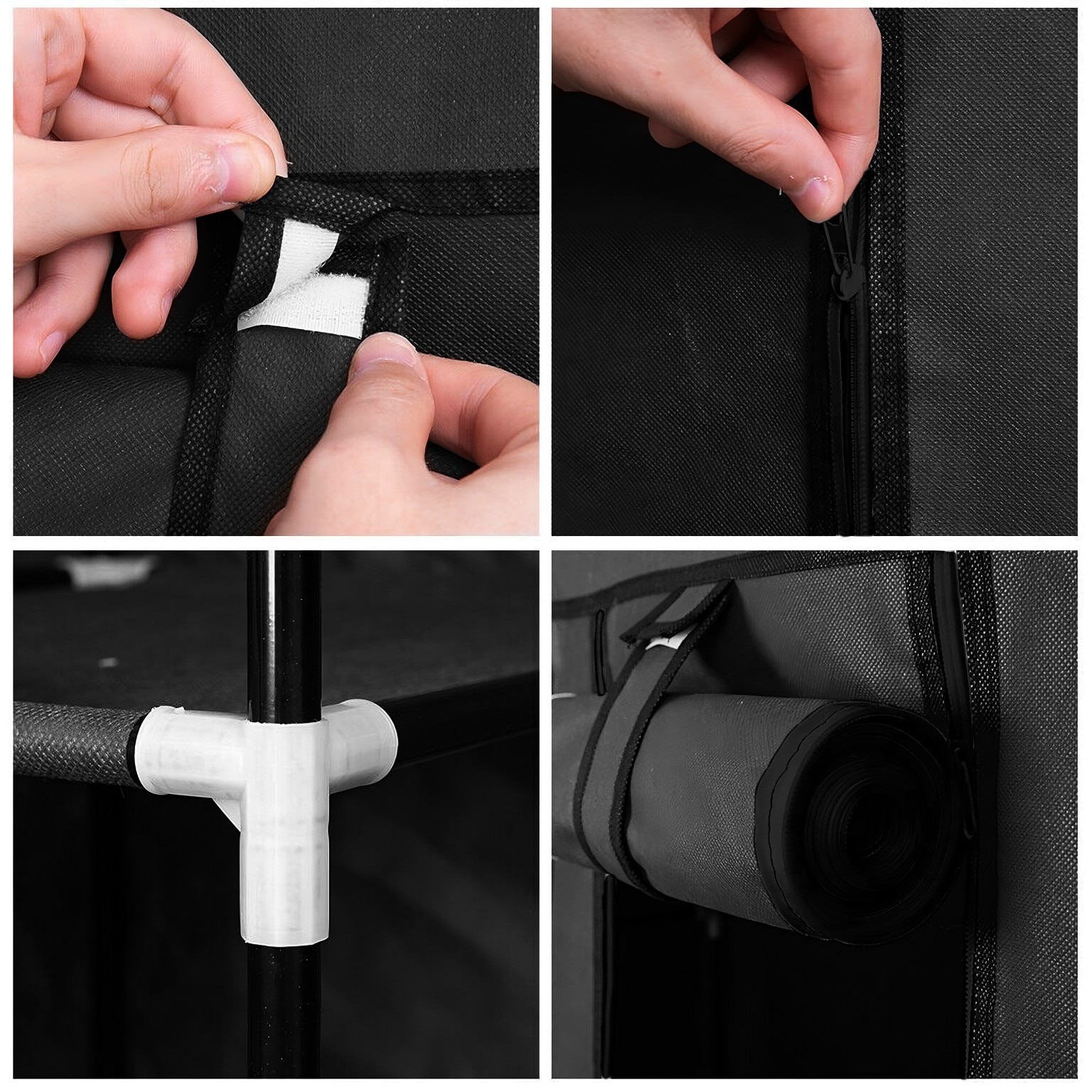 Dulap din material textil, Garderoba, 14 rafturi, Negru, 170x45x170 cm ...