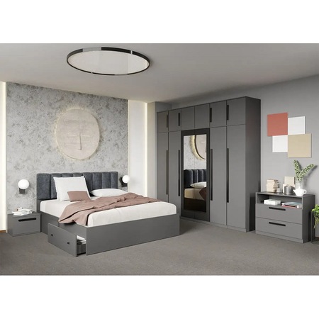 Set dormitor, complet Gri, Dallas, C45, Pat cu 2sertare, Comoda, Dulap ...