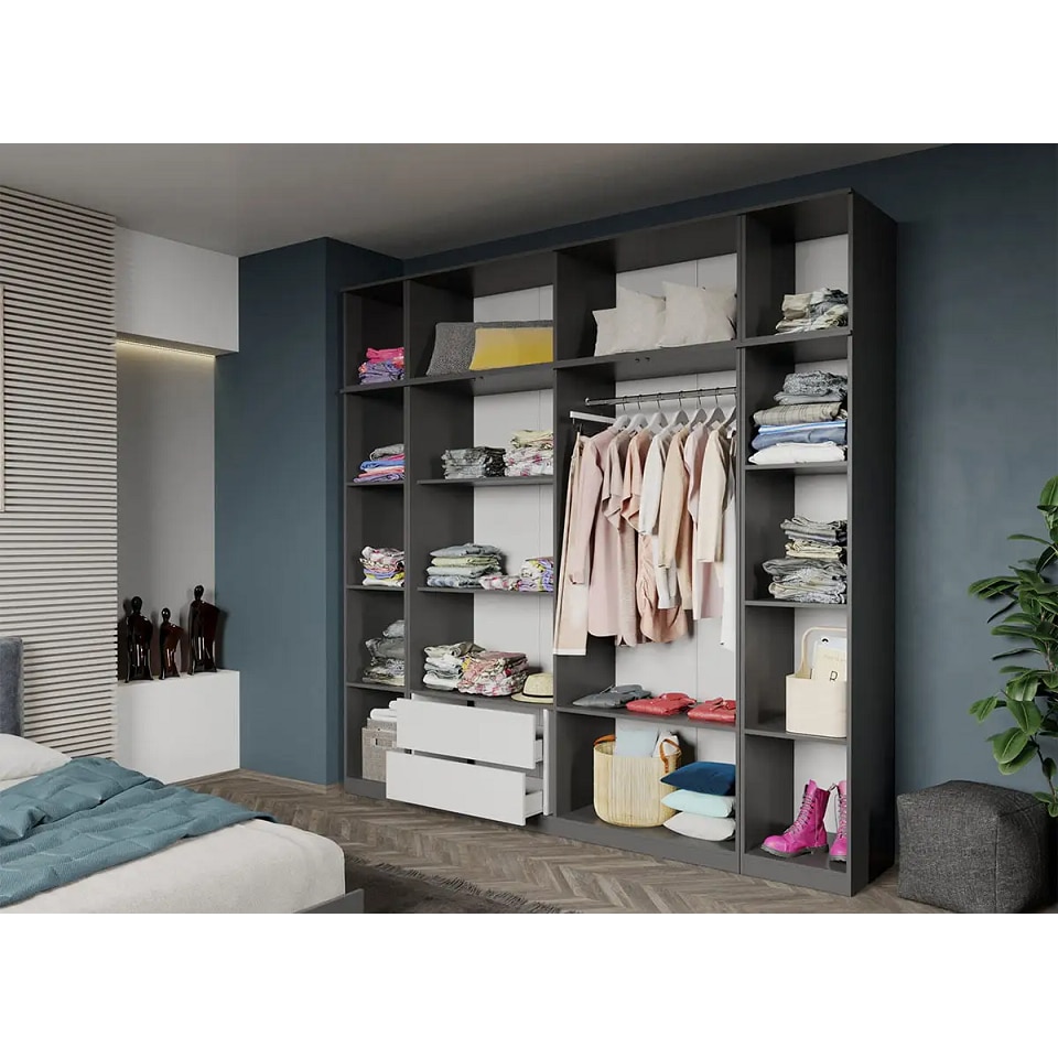 Set dormitor, complet Gri, Dallas, C45, Pat cu 2sertare, Comoda, Dulap ...