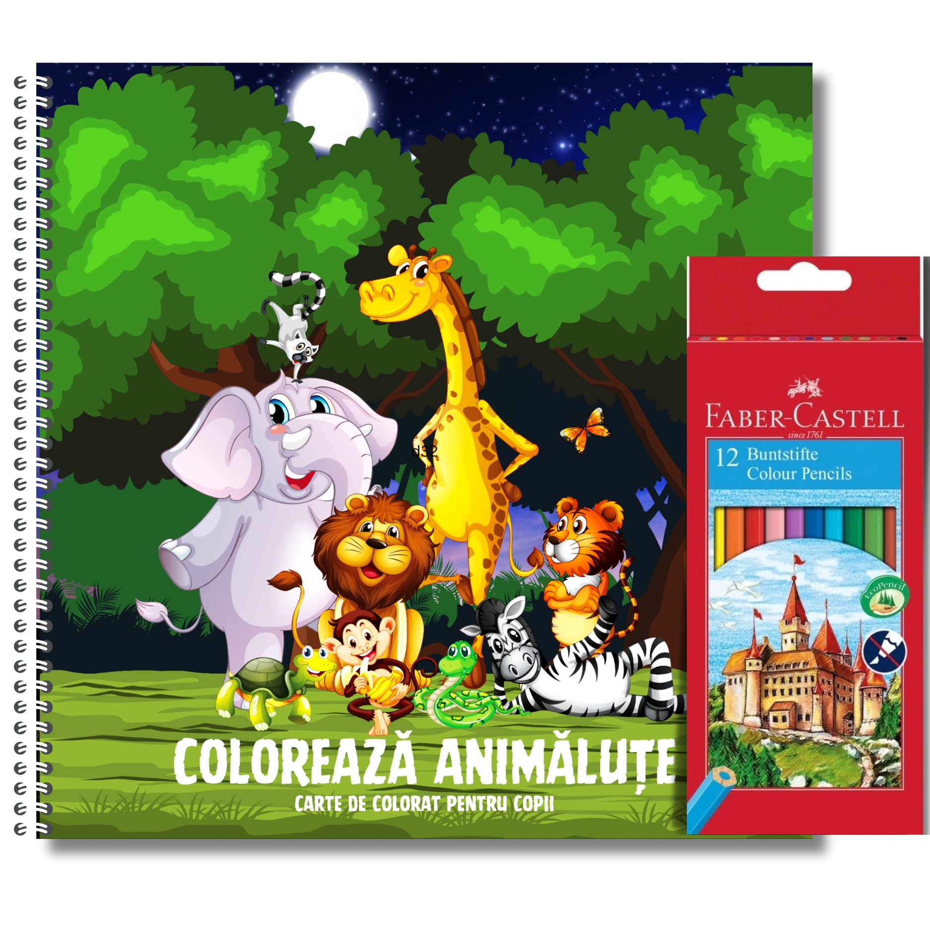 Carte de Colorat pentru Copii, Coloreaza Animalute si Set 12 Creioane ...