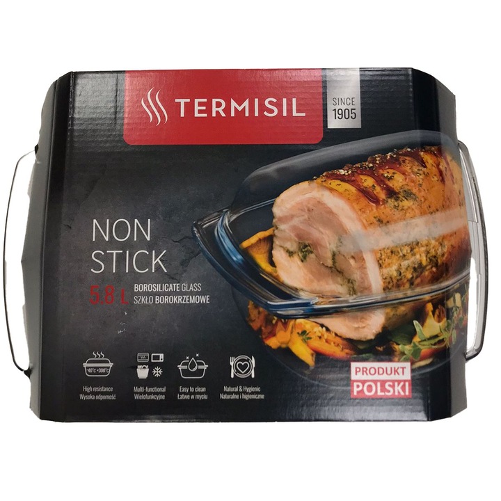 Vas termorezistent cu capac TERMISIL 5.8 L dreptunghiular 150221 - eMAG.ro