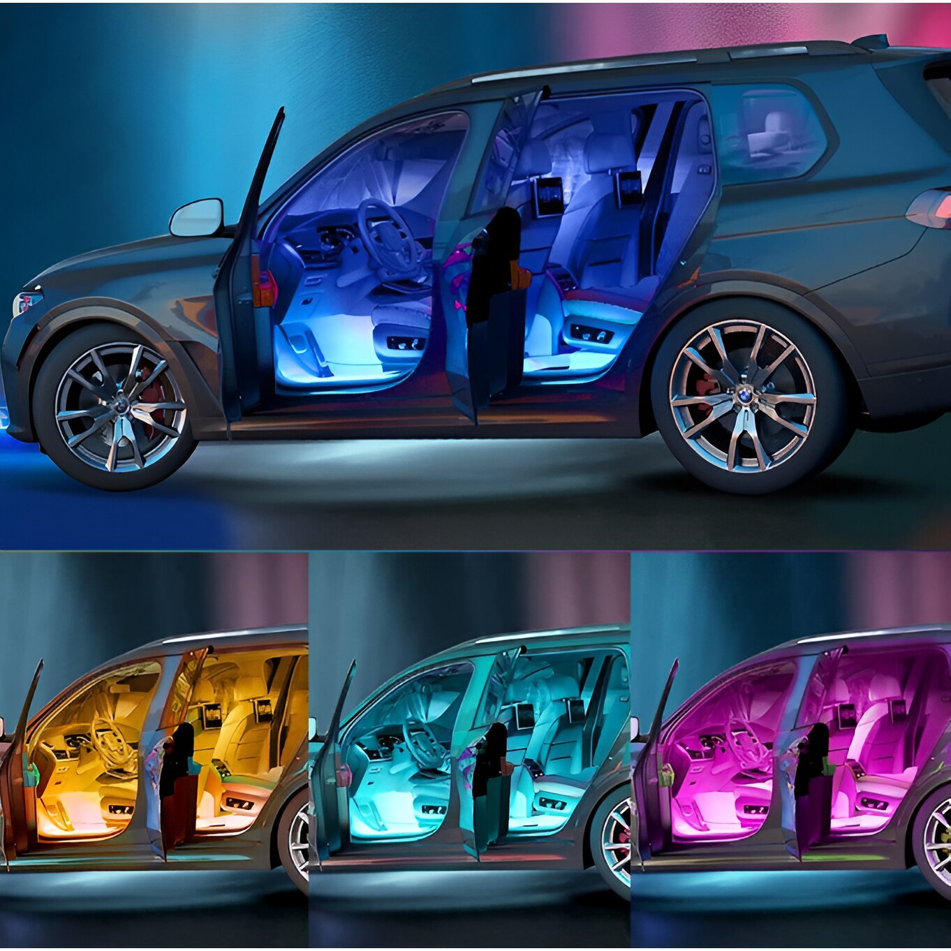 Set 4 lumini ambientale auto, Intensitate reglabila, Interfata USB ...