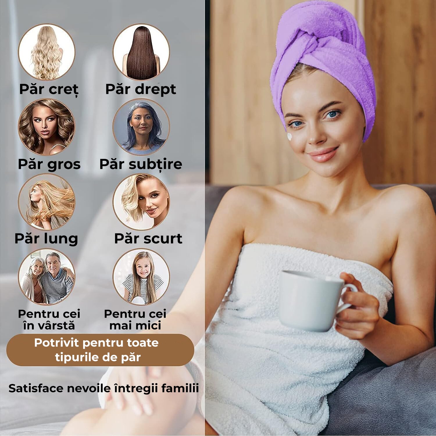 Prosoape din microfibra pentru uscarea rapida si eficienta a parului, cu nasture de prindere ...