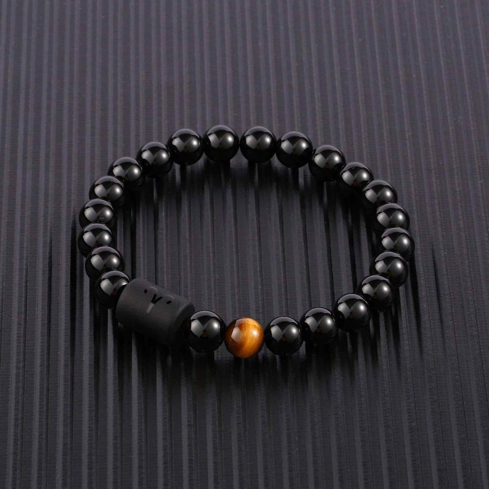 Bratara zodie Berbec din pietre naturale 8mm Obsidian si Ochi de Tigru ...