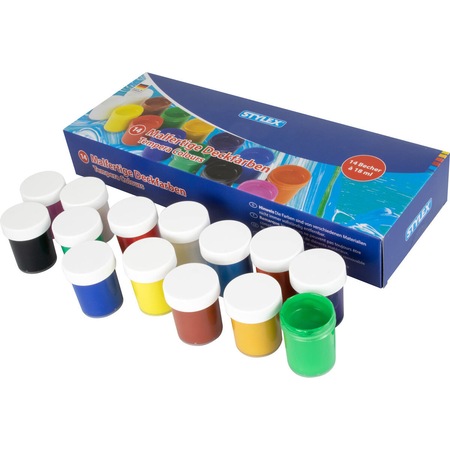 Acuarele tempera Stylex 14 culori x 18 ml, pe baza de apa - eMAG.ro