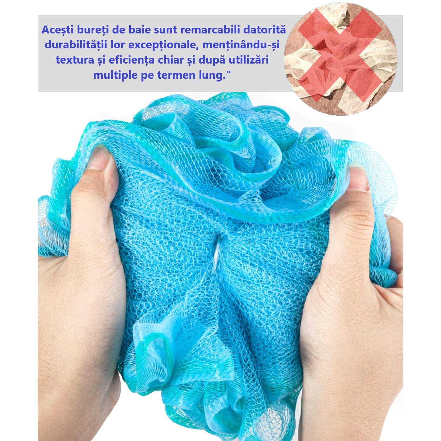 Bureti de baie pentru exfoliere si masaj corporal, material din plasa ...