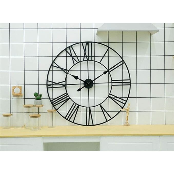 Ceas Clasic Elegant, cifre romane, metal, diametru 46 cm, Negru - eMAG.ro