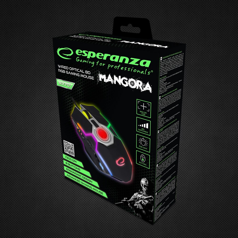 Esperanza Gamer Vezetékes Egér, Led Rgb 8D Opt. Usb Mx701 Mangora - eMAG.hu