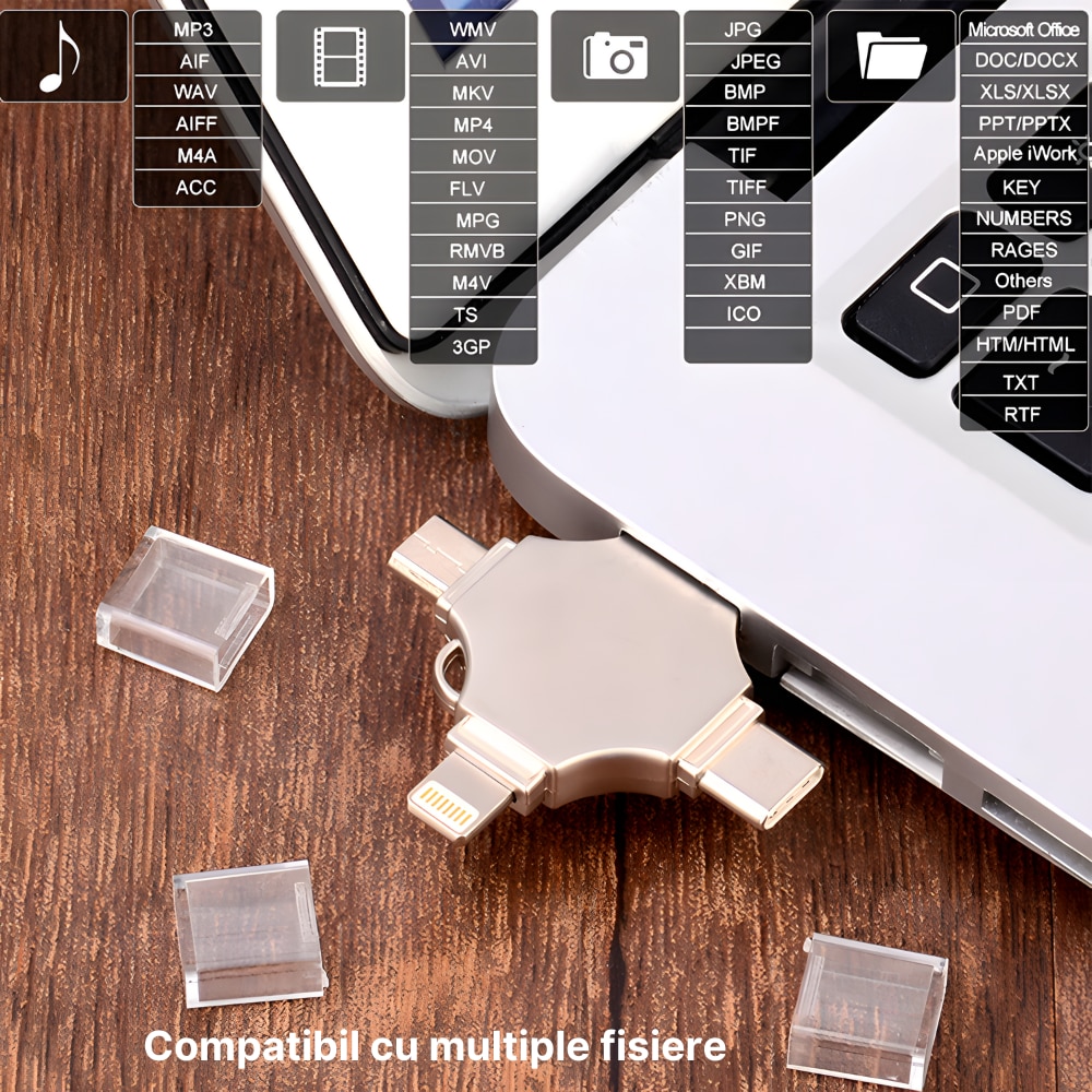 Stick de memorie metalic MaGeCa® 64 GB, Multi port 4 in 1, USB 3.0/ USB ...