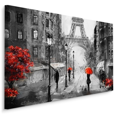 Tablou Canvas Copac rosu si umbrele in Paris, Turnul Eiffel 120x80cm ...