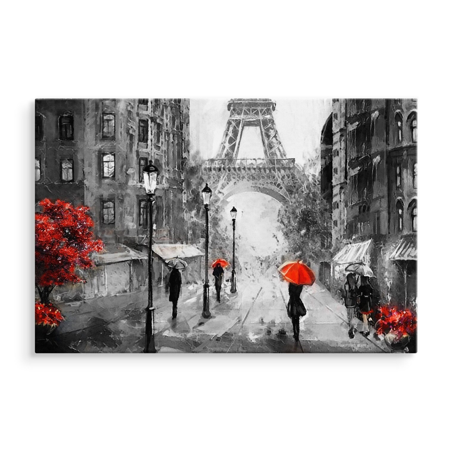 Tablou Canvas Copac rosu si umbrele in Paris, Turnul Eiffel 120x80cm ...