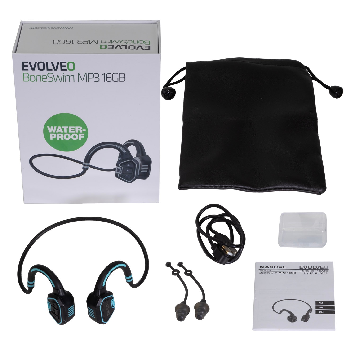 Casti fara fir, pentru pometi, EVOLVEO BoneSwim MP3 16GB, albastru ...