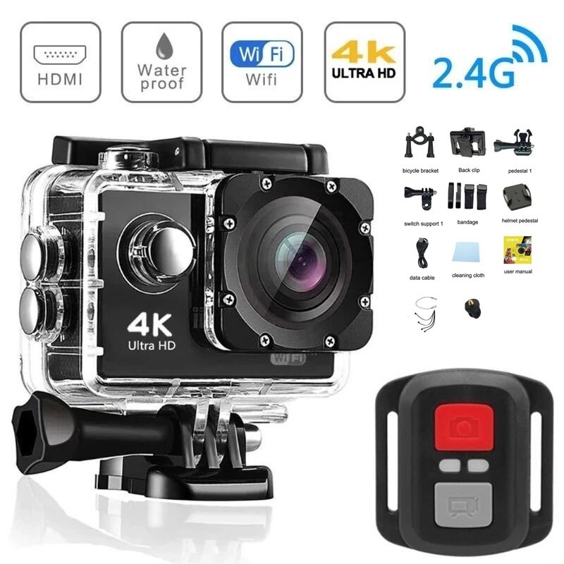 Camera video sport, 1Tech, 4K Ultra HD, 60FPS, 170 de grade, Wi-Fi ...