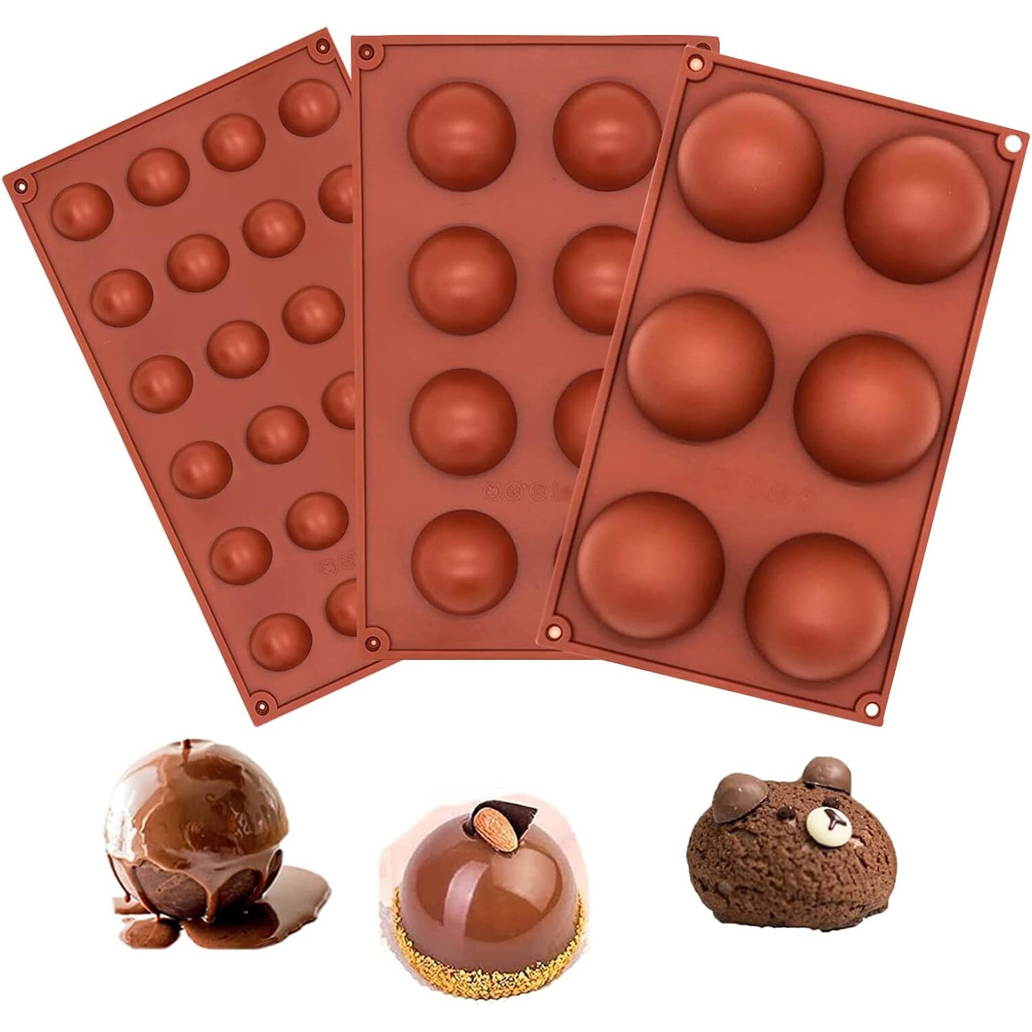 Set 3 forme prajituri, KkvoGmle, Silicon, Maro - eMAG.ro