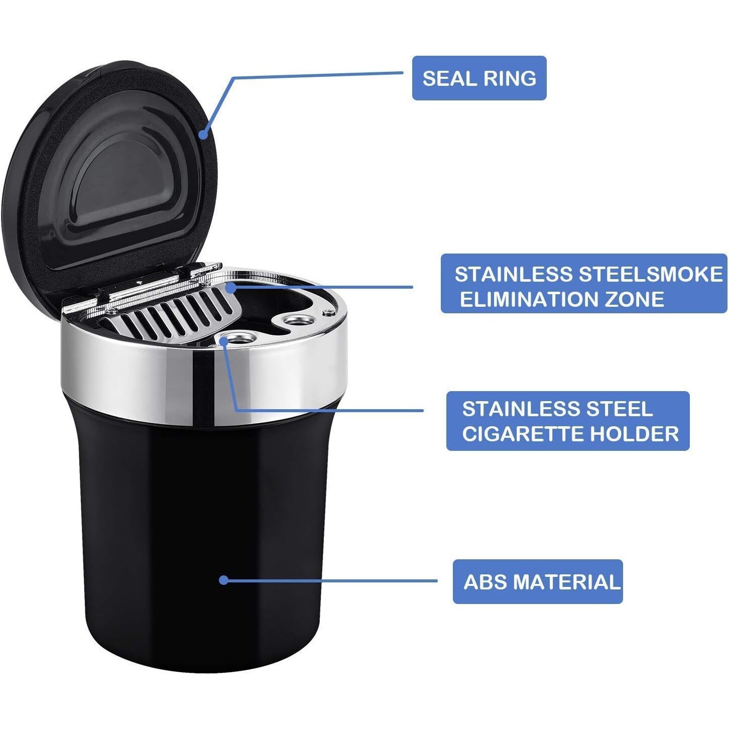 Scrumiera portabila pentru masina, Sunmostar, Inox, Negru/Argintiu ...