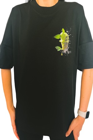 Tricou oversized negru din bumbac organic, design Inghetata, size M ...