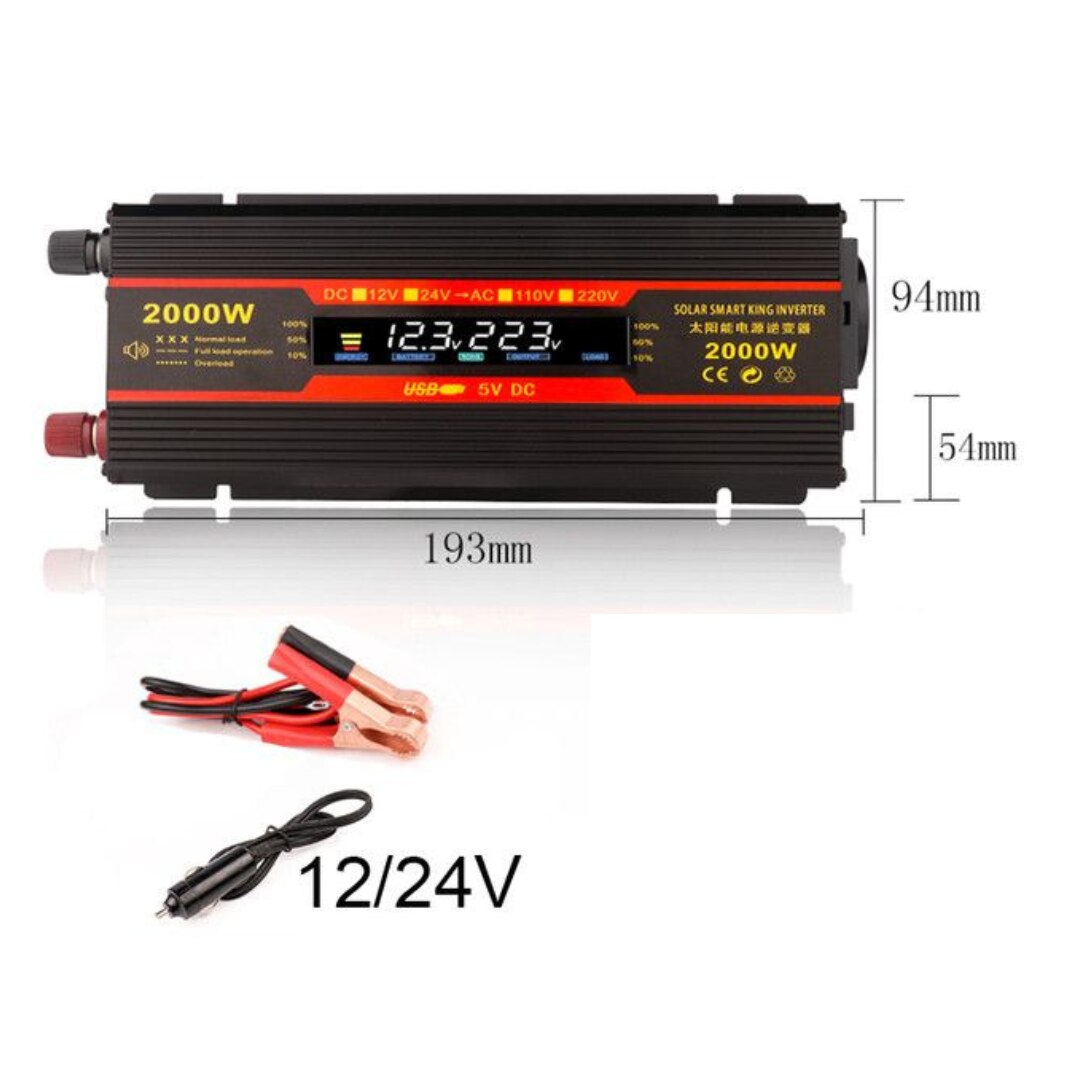 Invertor 12v 220v 2000w Unda Modificata cu Display, 1 Iesire AC Protectie Scurtcircuit 2 USB ...