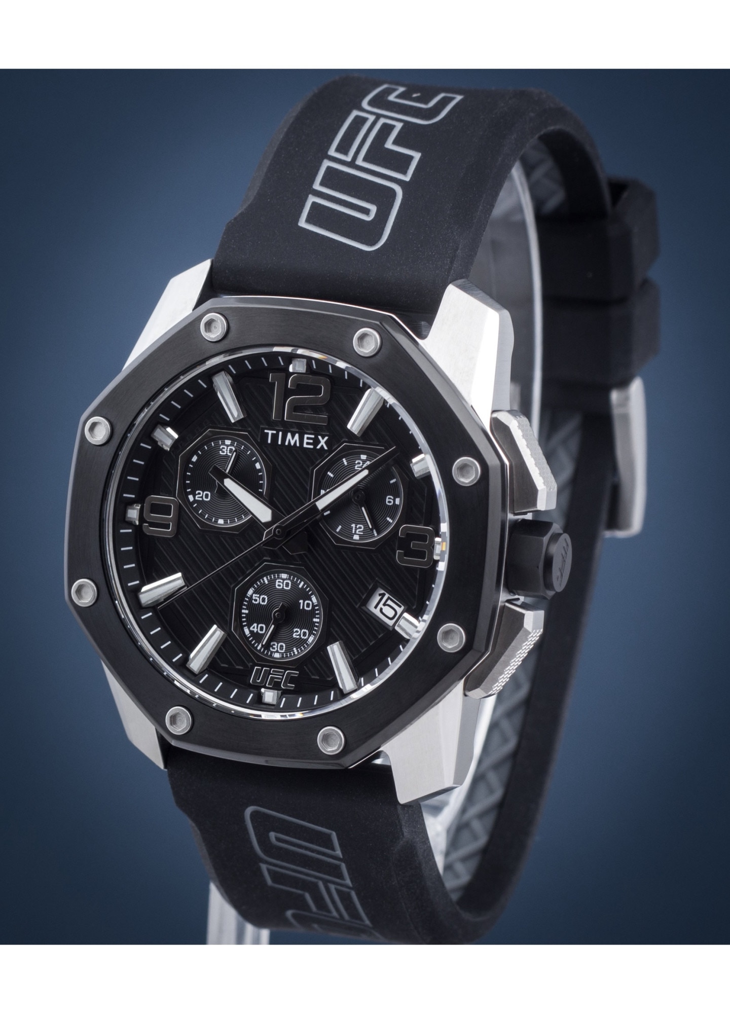 Ceas barbatesc UFC Icon Chrnonograph, Timex, Inox/Silicon, Negru ...