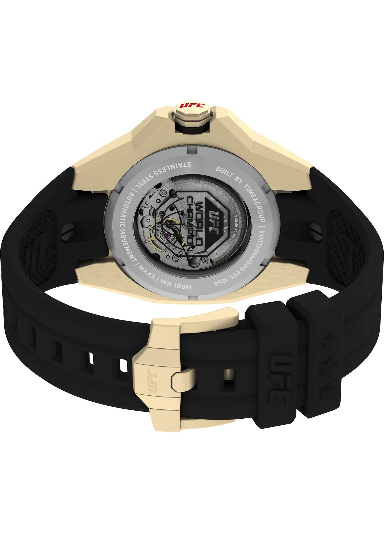 Ceas barbati UFC Street Pro Automatic, Timex, Inox/Silicon, Negru/Auriu ...