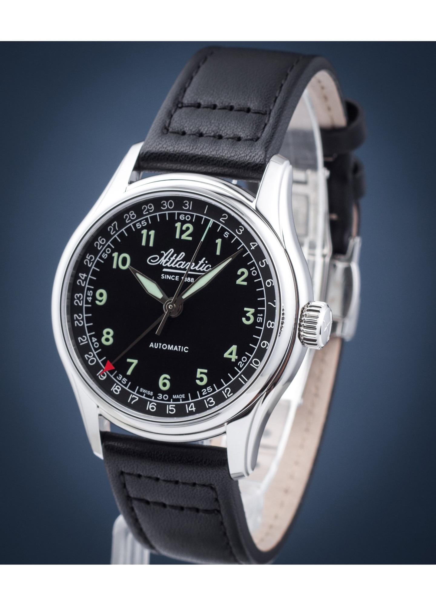 Ceas barbati, Atlantic, Piele, Negru/ Inox - eMAG.ro