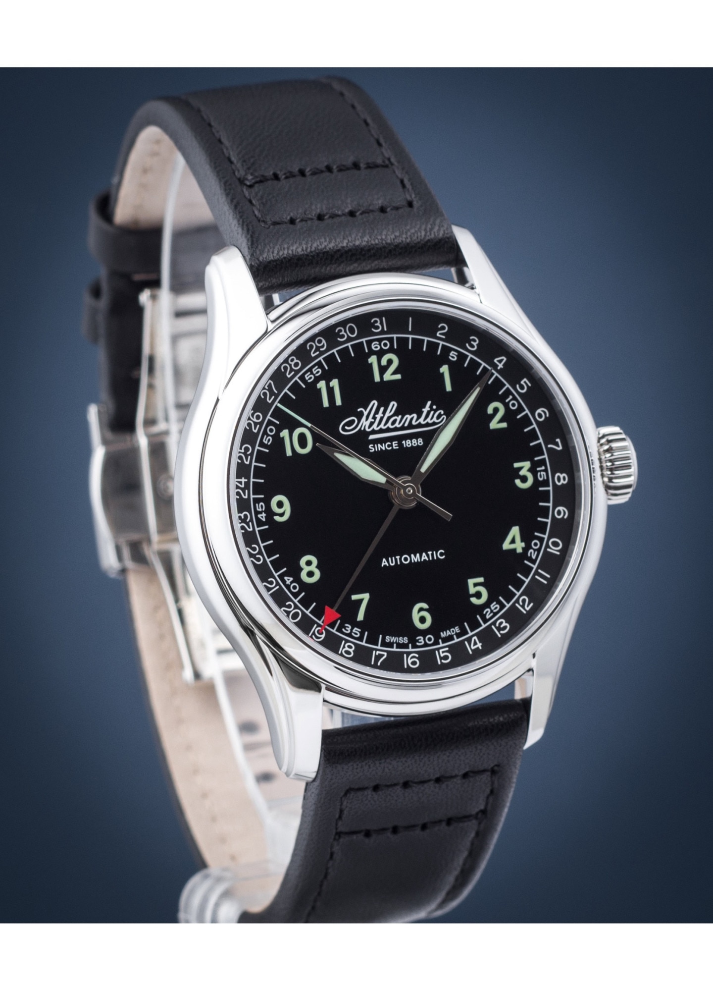 Ceas barbati, Atlantic, Piele, Negru/ Inox - eMAG.ro