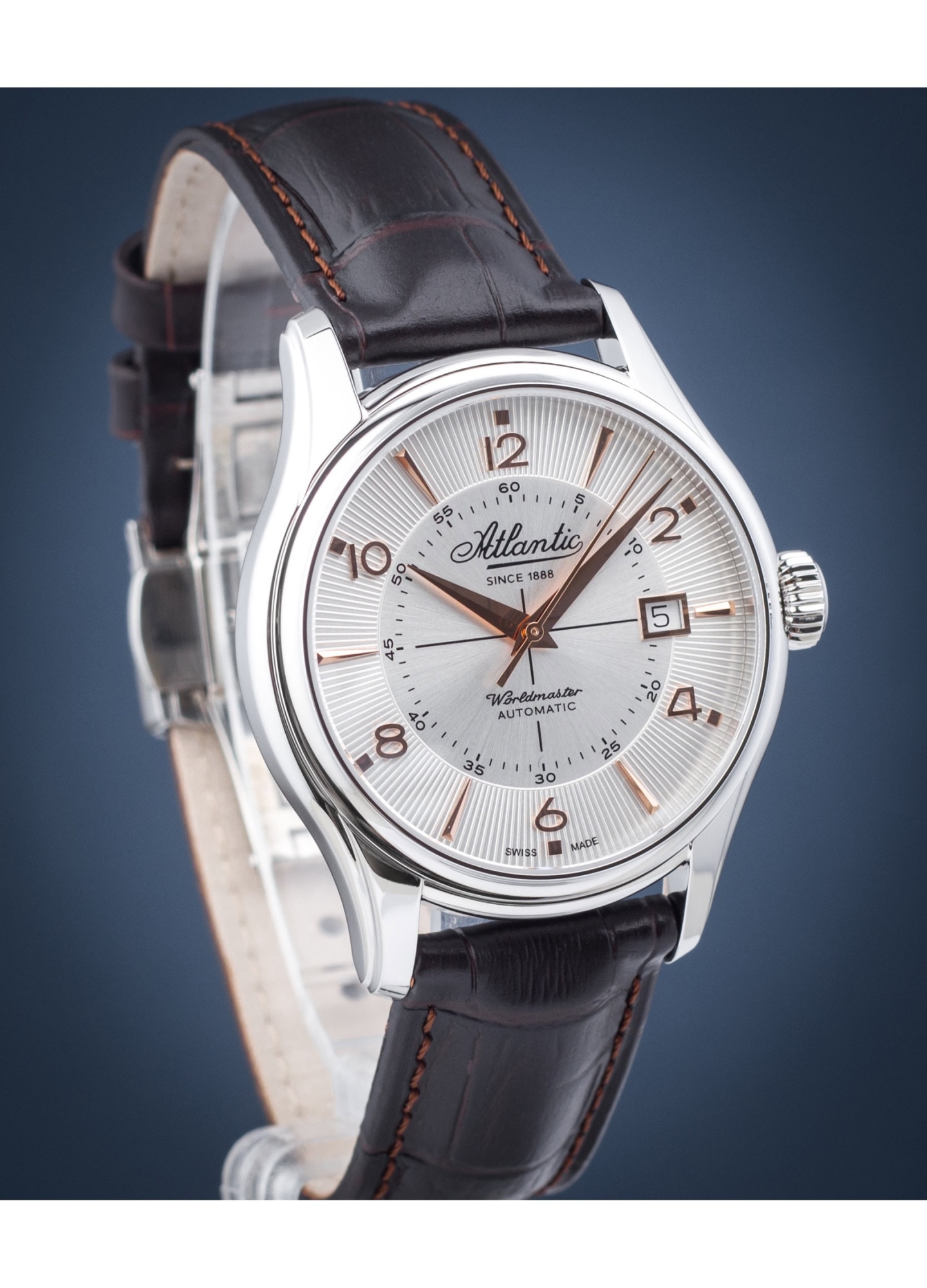 Ceas barbati, Atlantic, Piele, Maro/ Argintiu - eMAG.ro