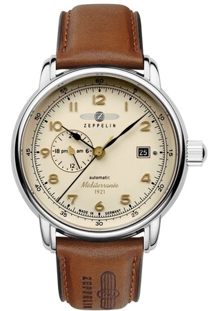 Ceas barbati, Zeppelin, Inox/Piele naturala, Model Automatic, Maro ...