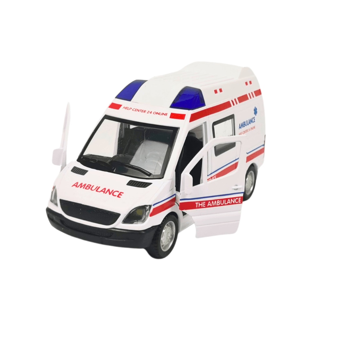 Ambulanta jucarie copii, Metal, Cu sunet si lumini, Alb - eMAG.ro