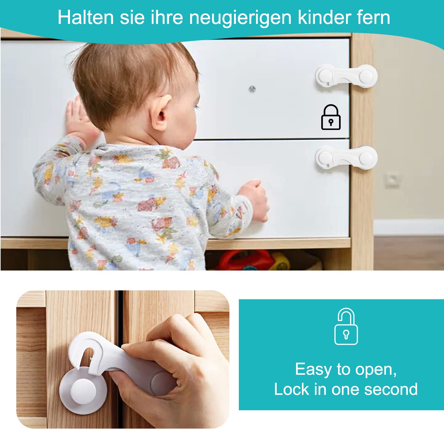 Set 8 bucati, Sigurante usi copii, Cafuneplus®, blocator sertare, usa cuptor, frigider, 9.5x3.6 ...