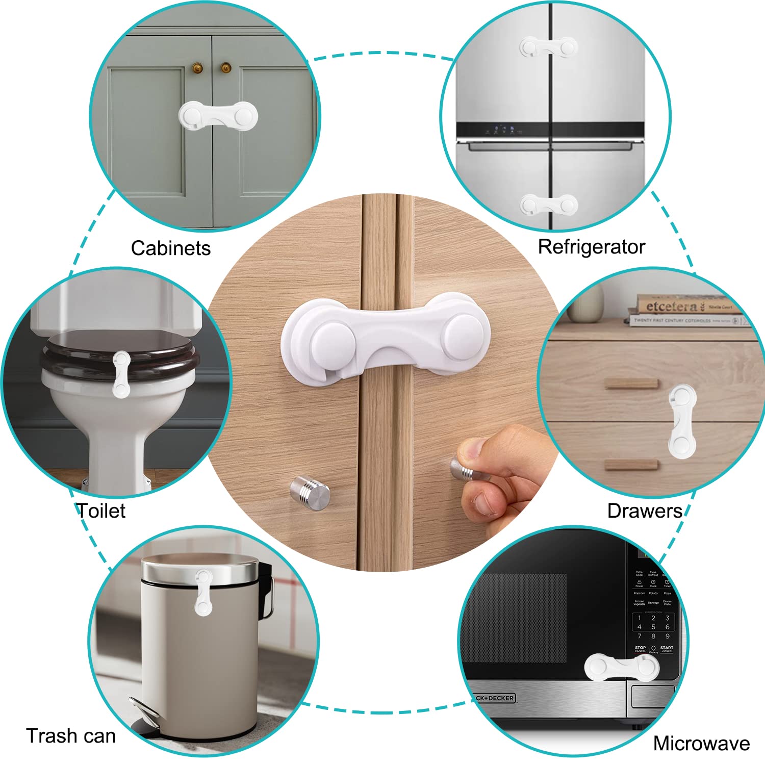 Set 8 bucati, Sigurante usi copii, Cafuneplus®, blocator sertare, usa cuptor, frigider, 9.5x3.6 ...