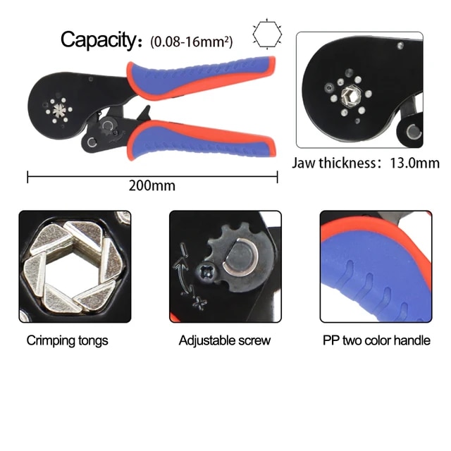 Cleste hexagonal pentru sertizat papuci PIN, 16-6A, 0.08-16mm - eMAG.ro