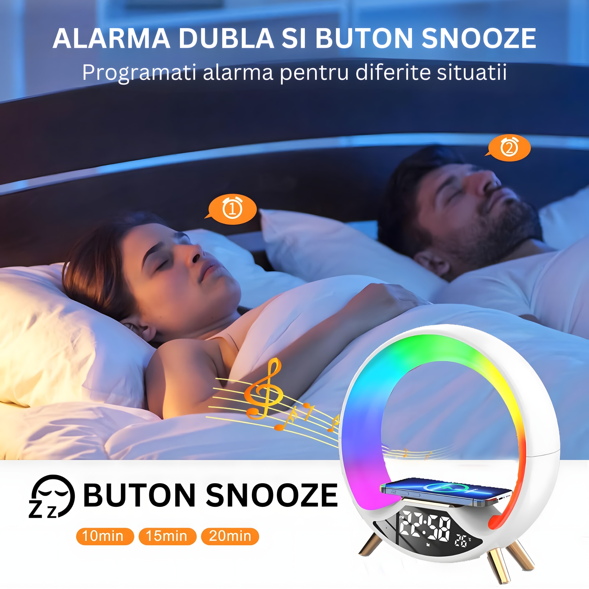 Lampa Smart LED AZ PRODUCTS® RGB Multifunctionala, Incarcator Wireless ...