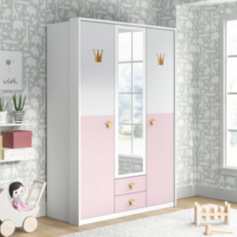 Dulap CAL, PAL, alb + roz, 139x58x199 cm - eMAG.ro