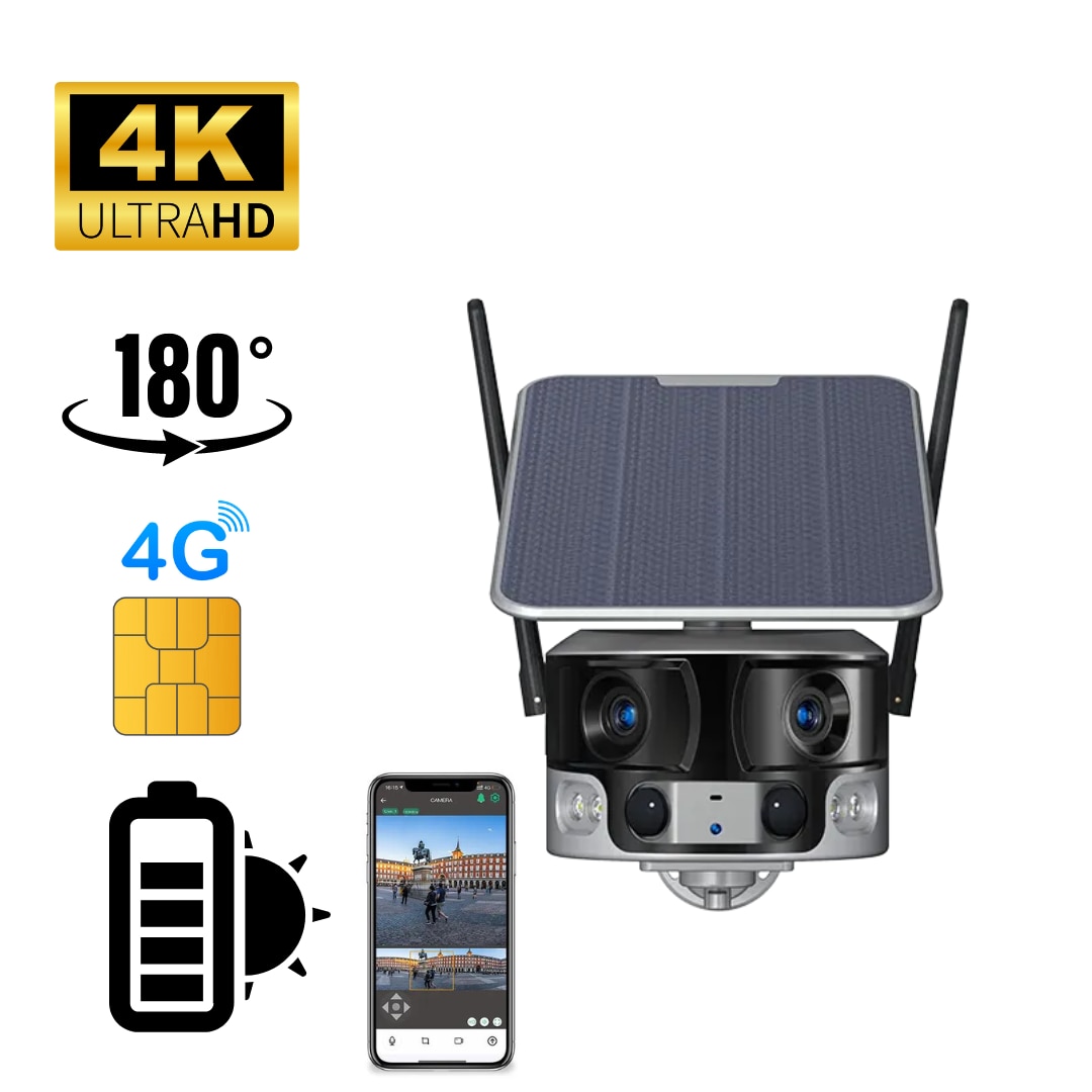 Camera Supraveghere Solara cu Sim Panoramic 4G, 4K, 8MP, ZOOM 4X, Panou Solar 6W, 21700 mAh ...