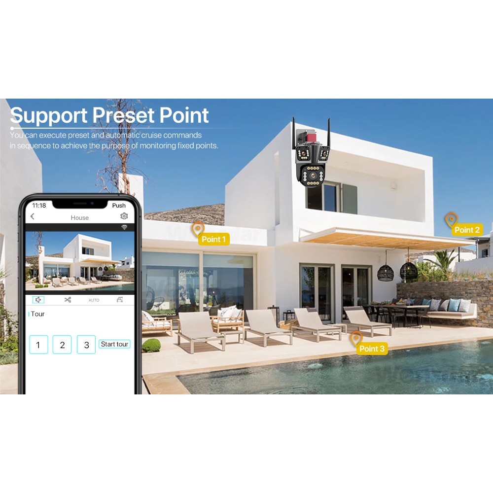 Camera Tripla de Supraveghere Profesionala Wi-Fi, PTZ, TSS-JT3-W, 2k/5K ...