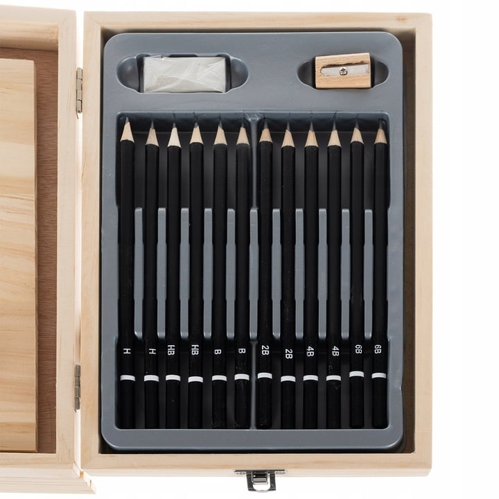 Set pictura si desen, trusa lemn, 83 piese, 26.5 x 11 x 35 cm - eMAG.ro