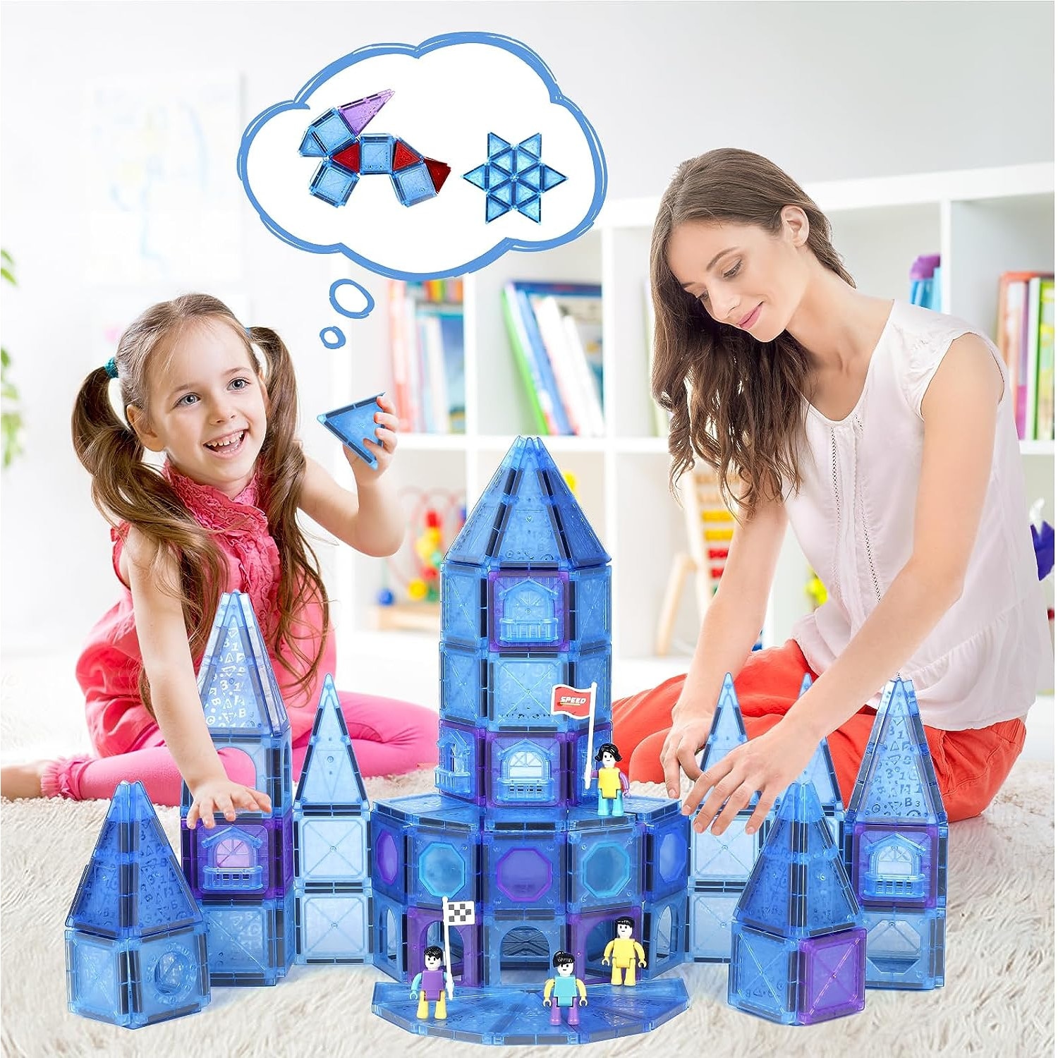 Set Magnetic Tiles 3D Giftry®, jucarii educationale STEM, Constructie ...